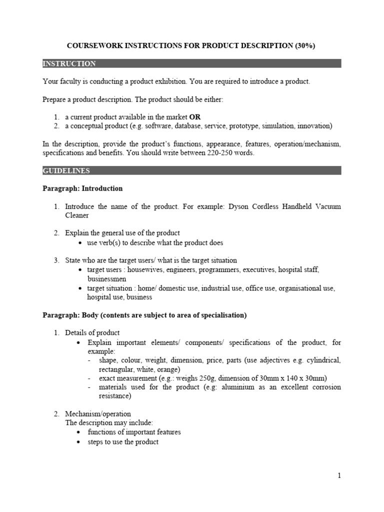 Product Description Coursework Guidelines | PDF | Adverb | Linguistics