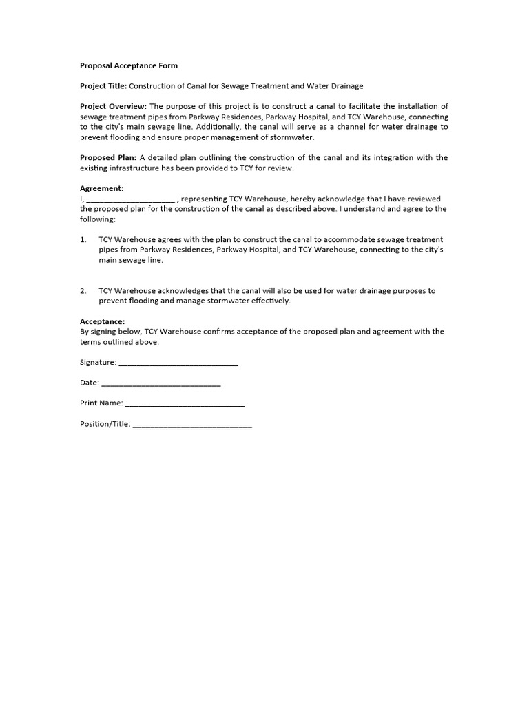 Canal Construction Proposal Acceptance | PDF