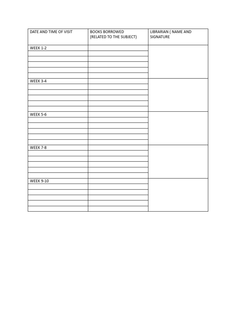 Library Visit Log Template | PDF | Social Science