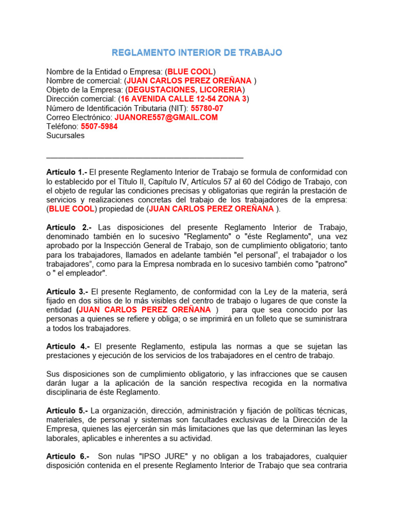 Reglamento Interior de Trabajo | Descargar gratis PDF | Salario | Derecho laboral