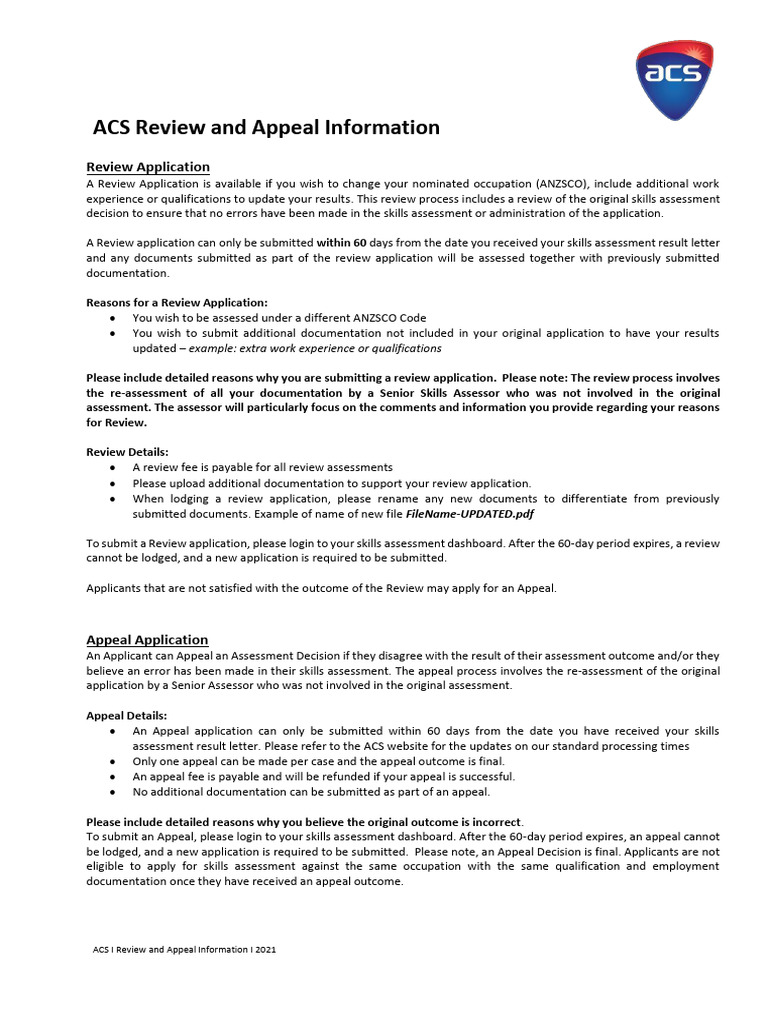 ACS Review and Appeal Information | PDF | Appeal