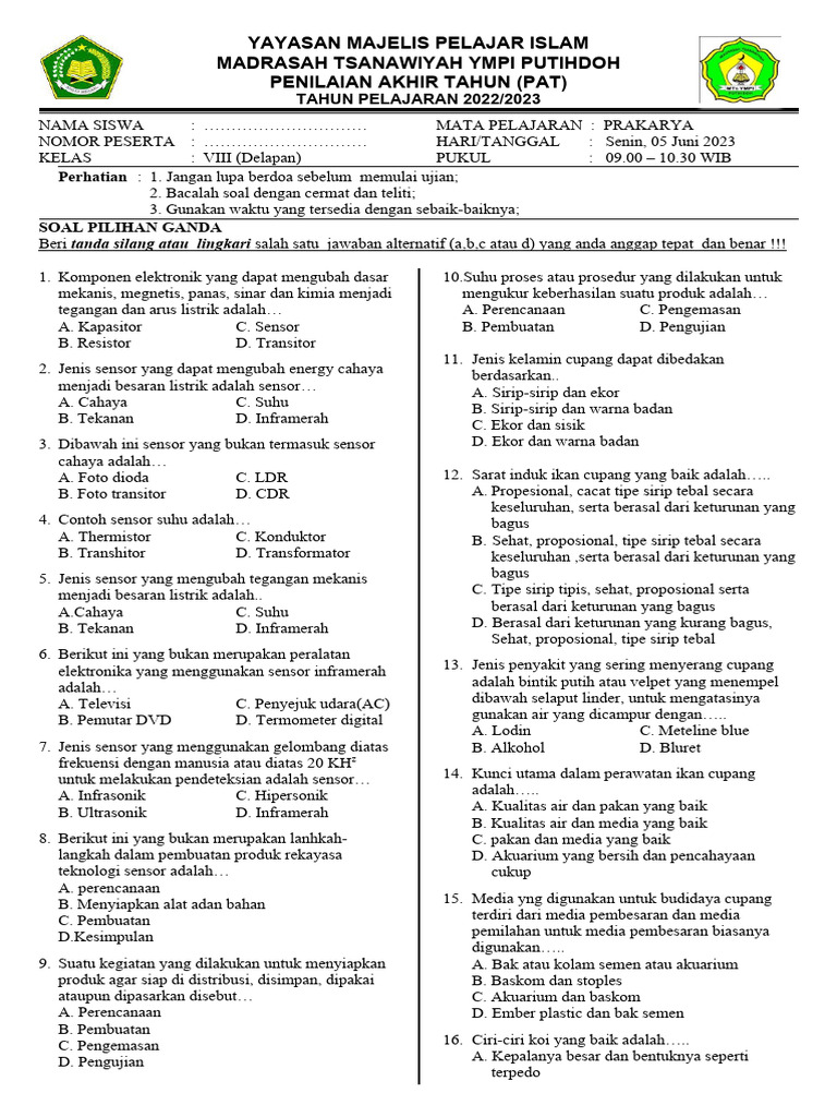 Soal Pat Prakarya Kls. 8 | PDF