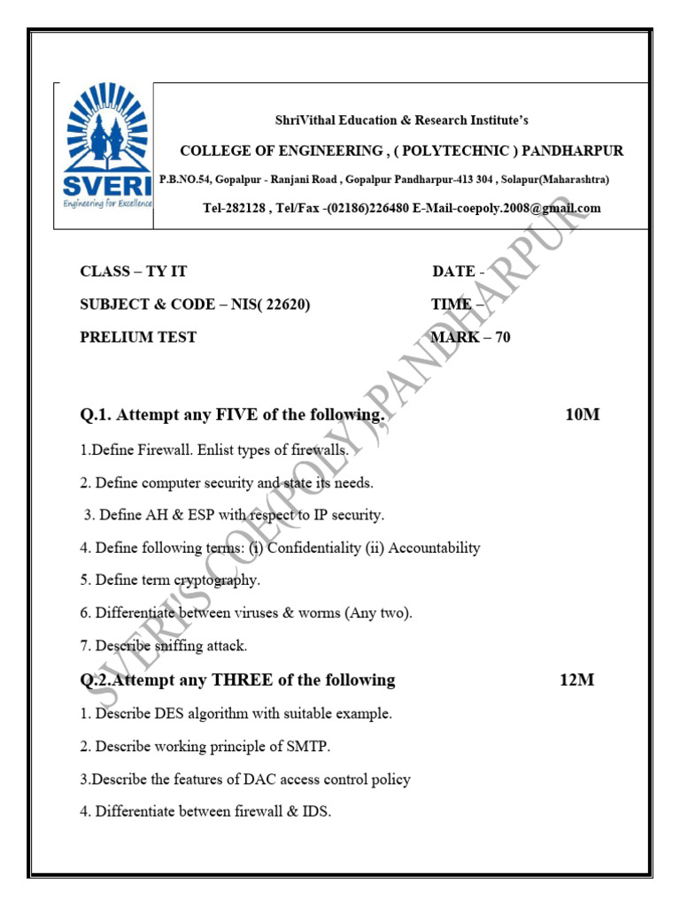 Prelium Test Paper TYIT | PDF | Information Security | Military ...
