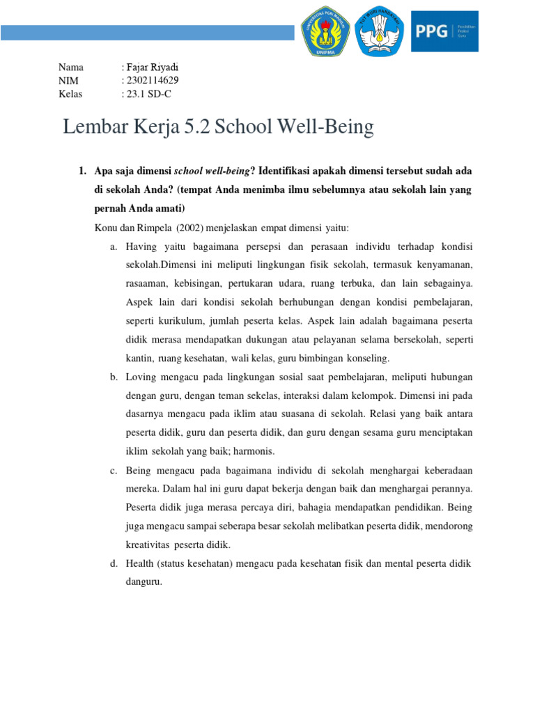Lembar Kerja 5.2 School Well Being (Eksplorasi Konsep) | PDF | Kesehatan Holistik