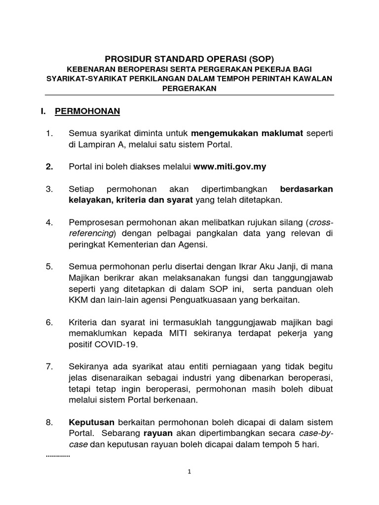 Proses Kerja Dan SOP Kebenaran Beroperasi PKP (Sektor Pembuatan) - 130420 | PDF