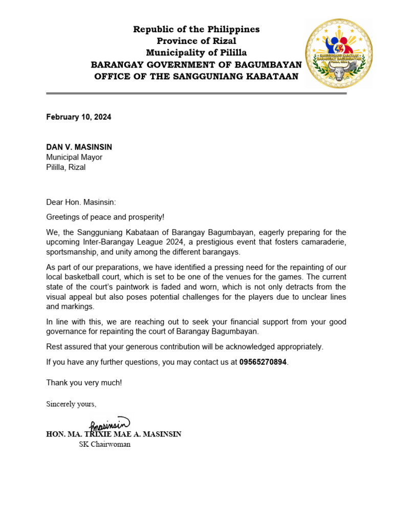 Request Letter For Repainting - Mayor | PDF