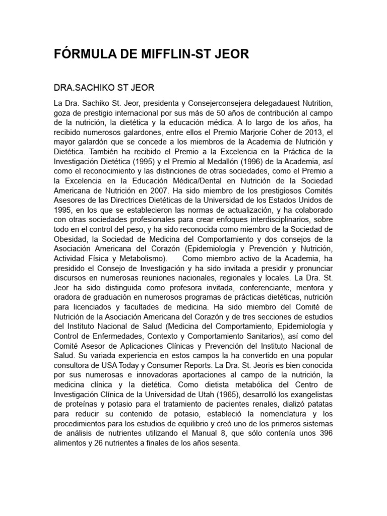 FÓRMULA DE MIFFLIN | PDF | Dietético | Obesidad