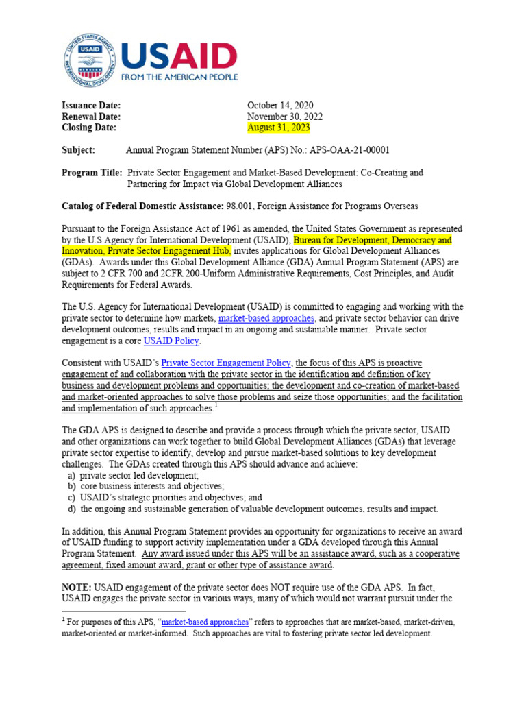 Usaid Aps-Oaa-21-00001 - Gda Aps - 2020-2023 Extension - Renewed | PDF ...