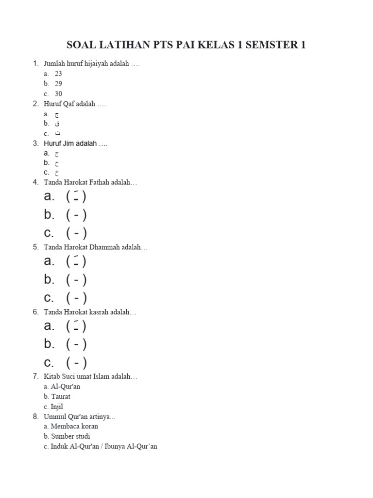 Soal Latihan PTS Pai Kelas 1 Semster 1 | PDF