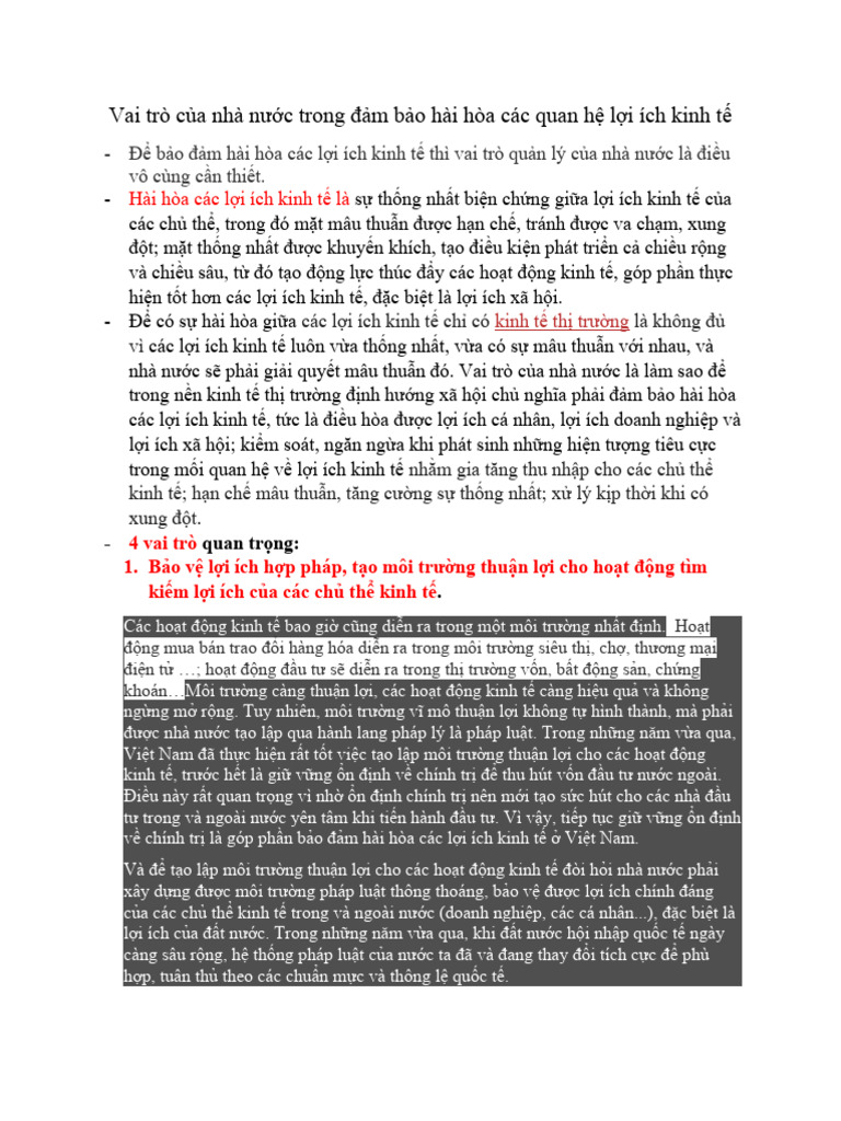 Vai trò của nhà nước trong đảm bảo hài hòa các quan hệ lợi ích kinh tế | PDF