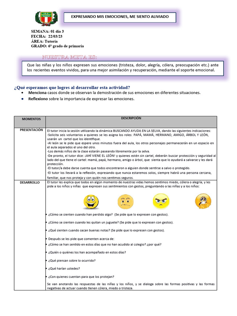 Expresión de Emociones en 6° Grado | PDF | Las emociones | Ira