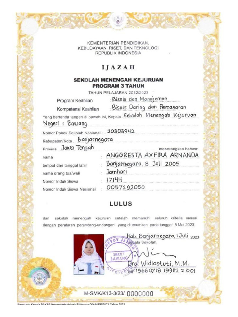 Contoh Penulisan Ijazah | PDF