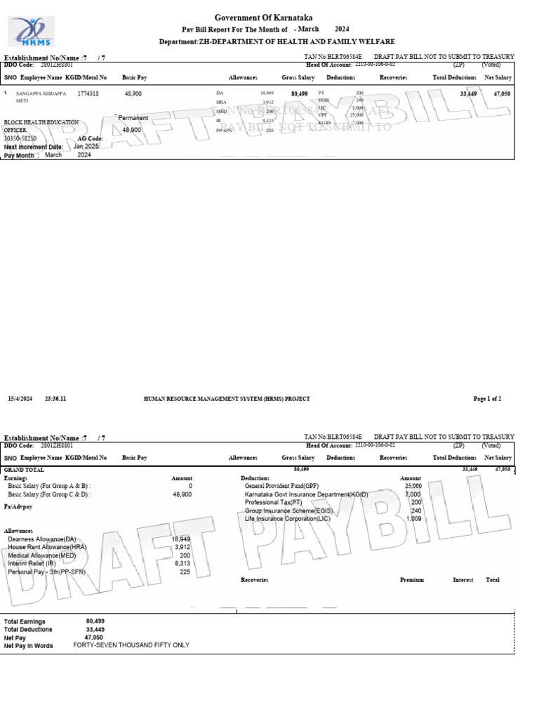 Draft Bill DDO 2801ZH8801 Est7Req 2801ZH880115042024DPB01693 | PDF ...