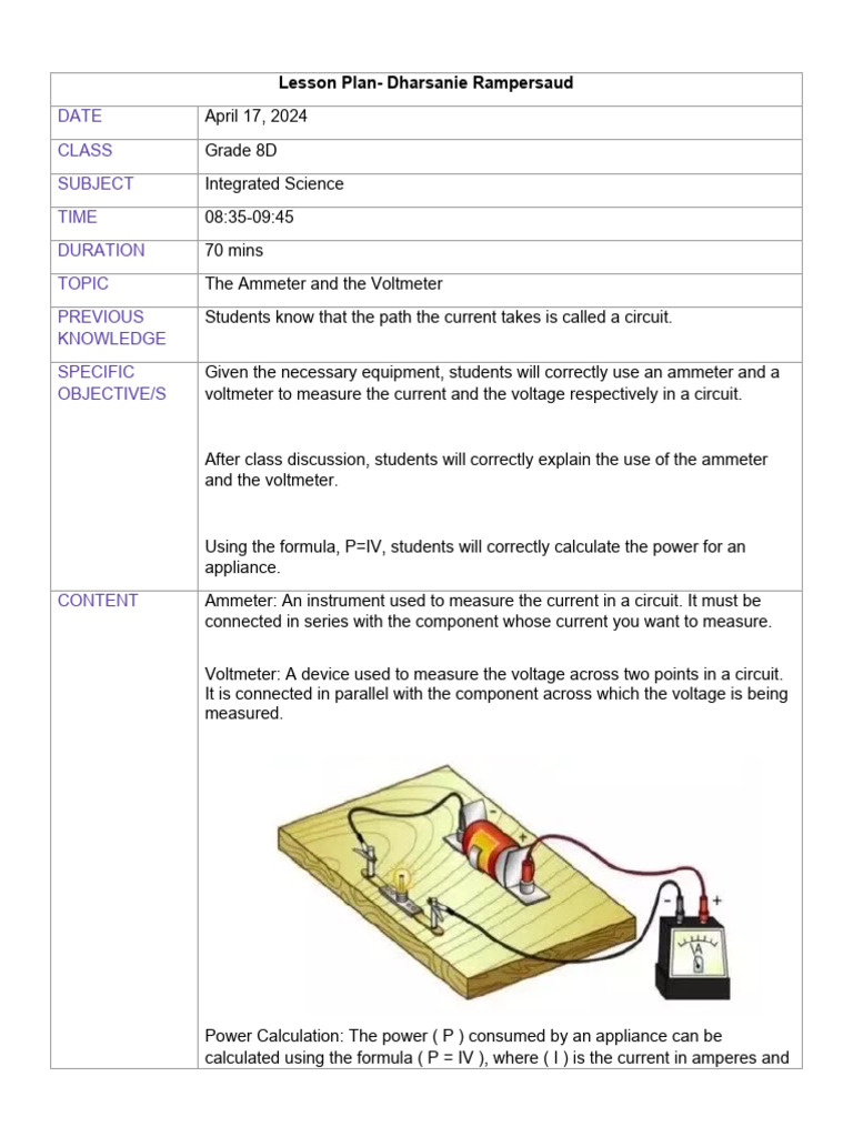 Grade 8 Science: Ammeter & Voltmeter Lesson | PDF | Voltage | Metrology
