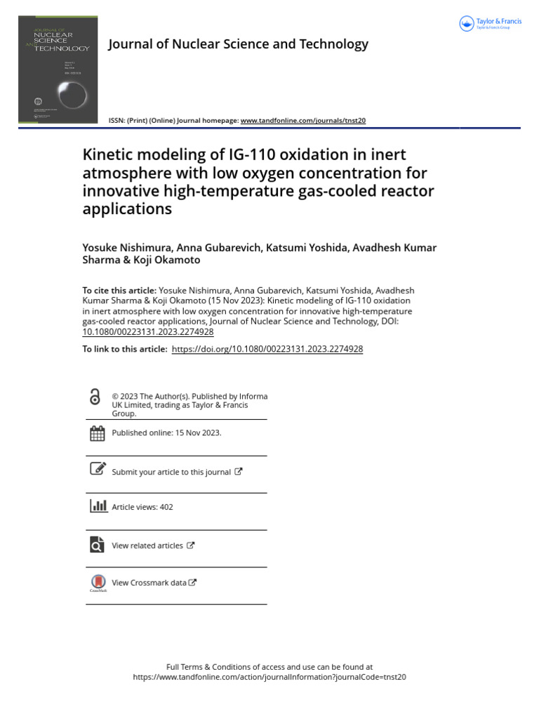 Kinetic Modeling of IG-110 Oxidation in Inert Atmosphere With Low Oxygen Concentration For ...