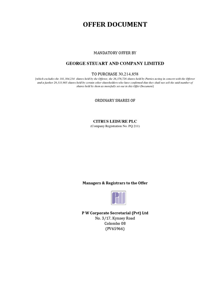 George Steuart's Mandatory Offer for Citrus | PDF | Offer And ...