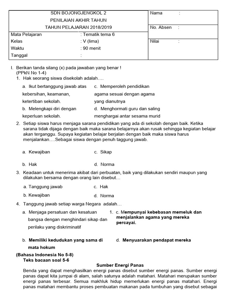 Soal Pas Tema 6 | PDF