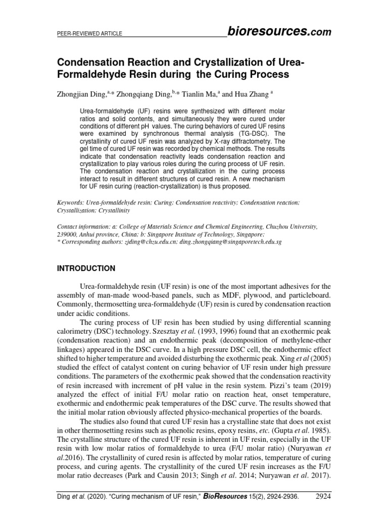 BioRes 15 2 2924 Ding DMZ Condensation Reaction Crystalliz Urea CH2O ...