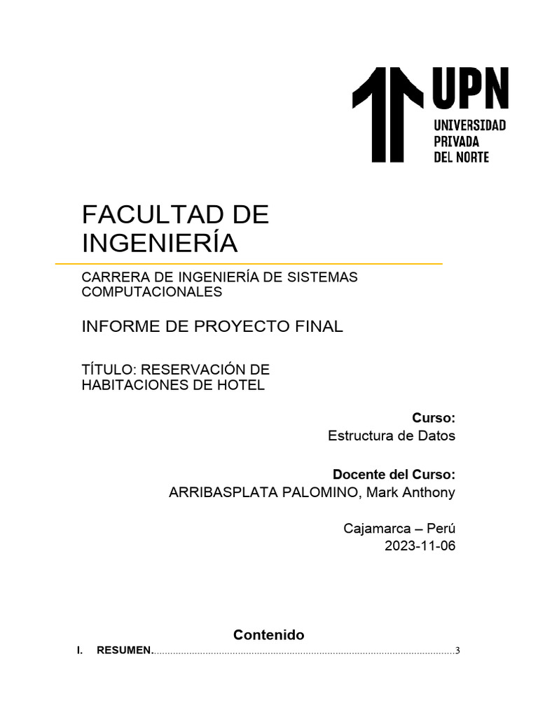 Formato Informe Proyecto Fin de Curso RESERVAS de HOTEL | Descargar gratis PDF | Hotel | Puntero ...