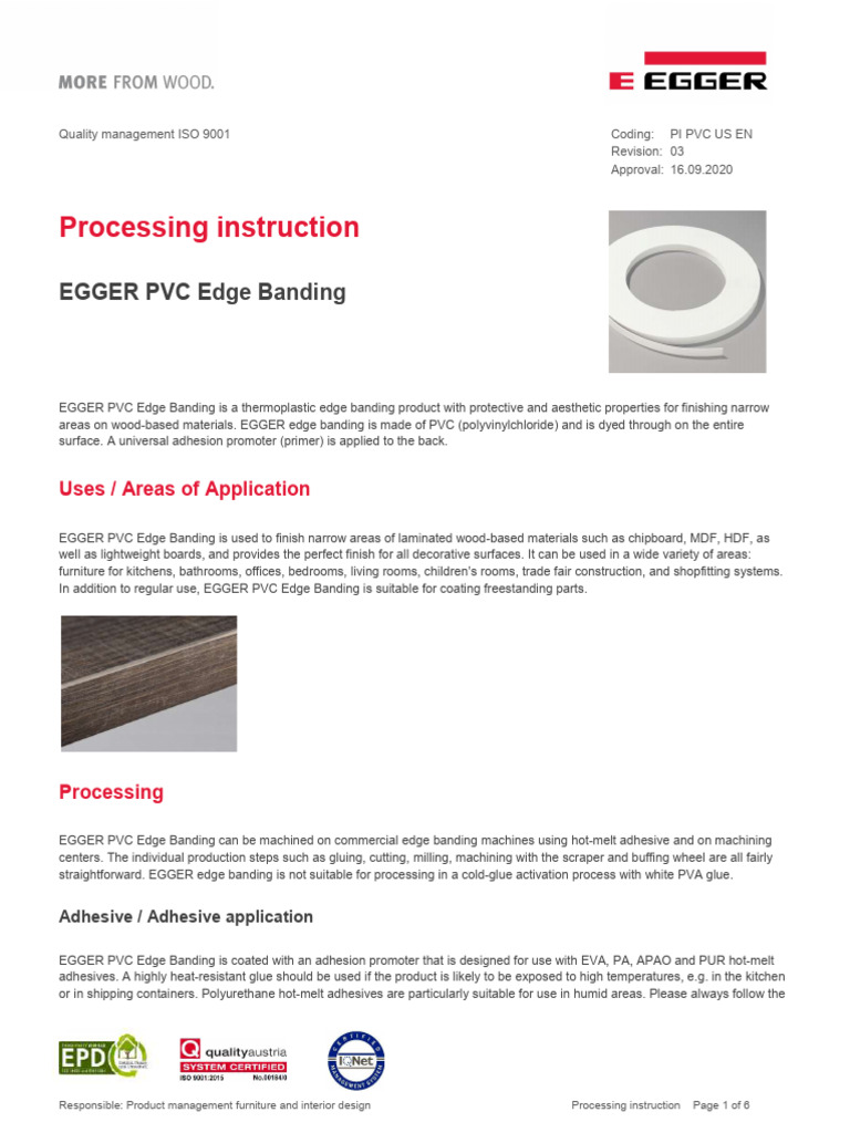 PI EGGER Edging PVC en US- qui trình dán chỉ | PDF | Adhesive | Dust