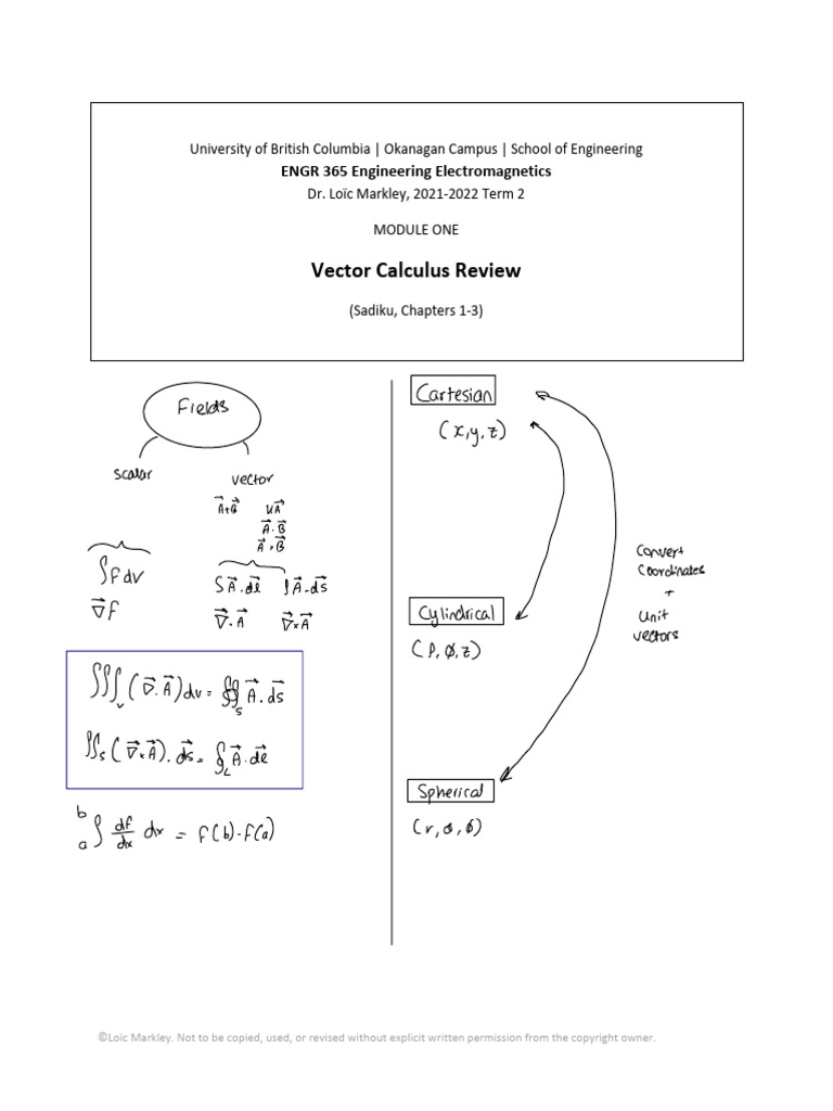 ENGR 365 Module 1 Vector Calculus Review | PDF | Euclidean Vector | Vector Space