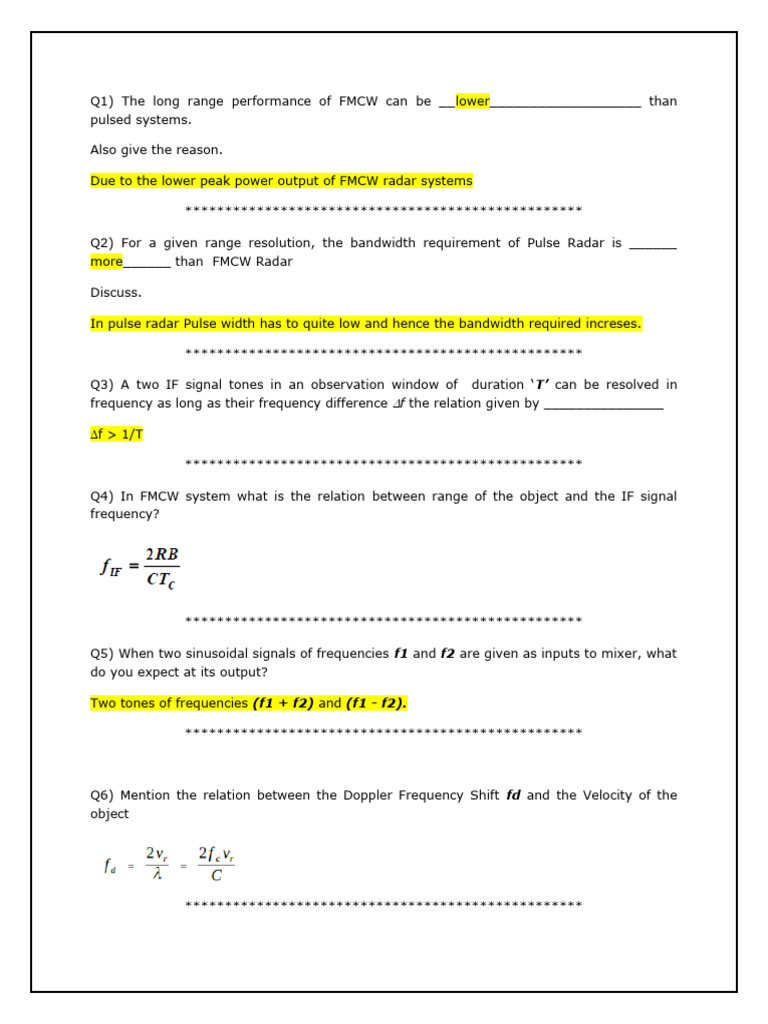 Basic - Radar - Ques With Sol | PDF | Phase (Waves) | Radar