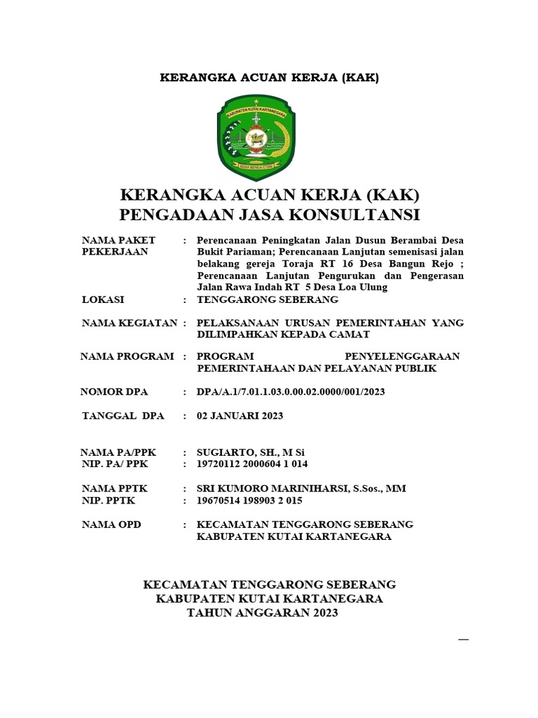 Kerangka Acuan Kerja (Kak) Pengadaan Jasa Konsultansi | PDF | Bisnis | Sains & Matematika