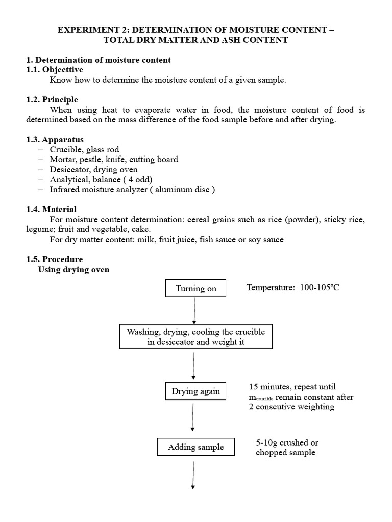 Experiment 2: Determination of Moisture Content - Total Dry Matter and ...