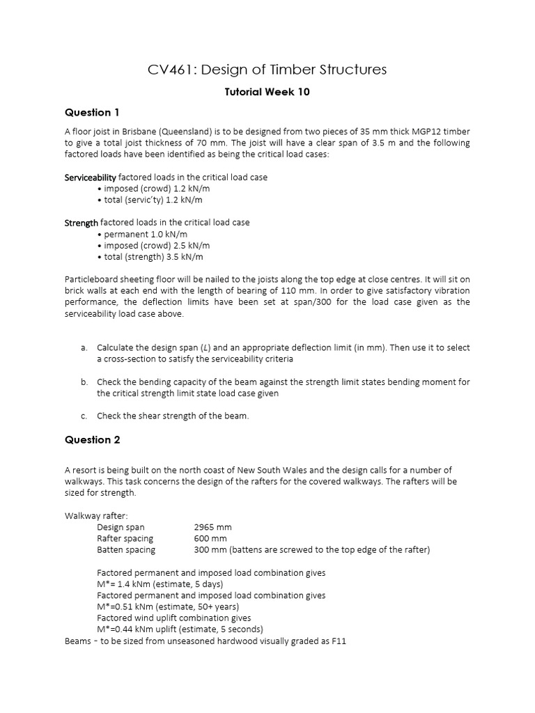 CV461 - Tutorial Week 10 | PDF | Beam (Structure) | Bending