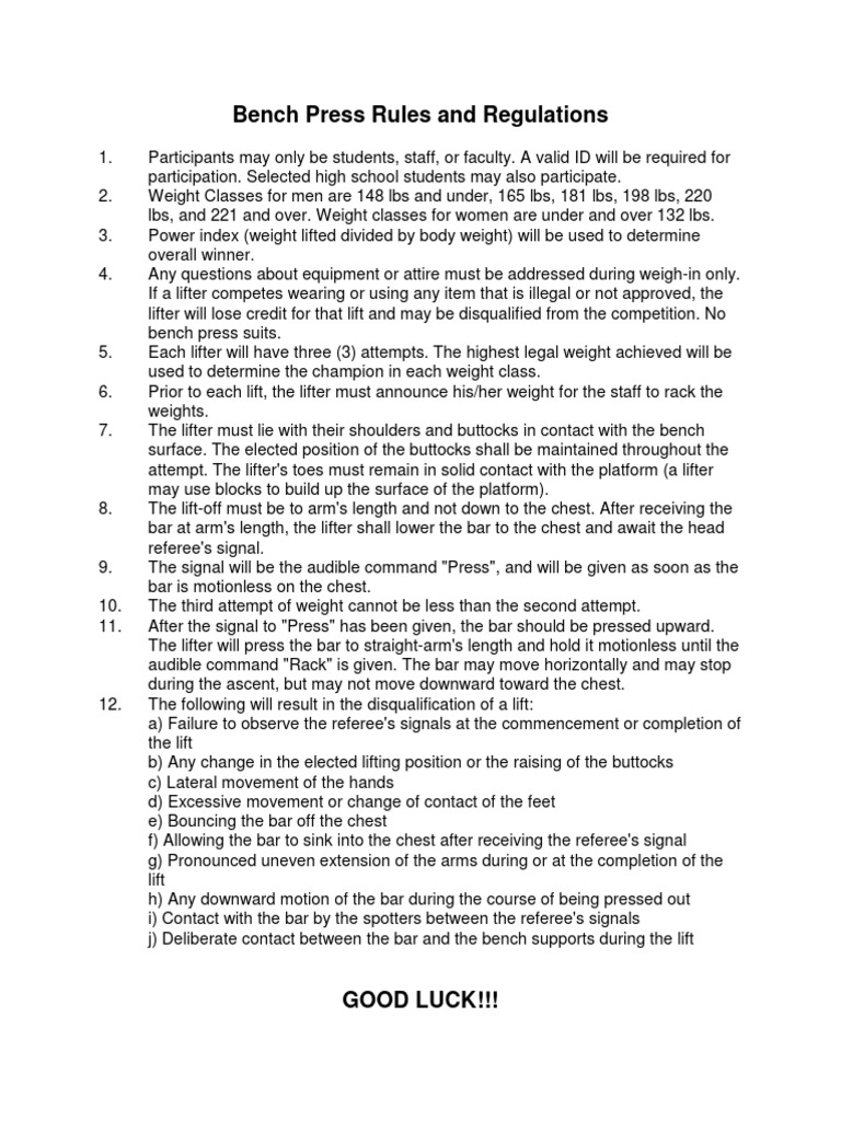 Bench Press Rules and Regulations | PDF | History