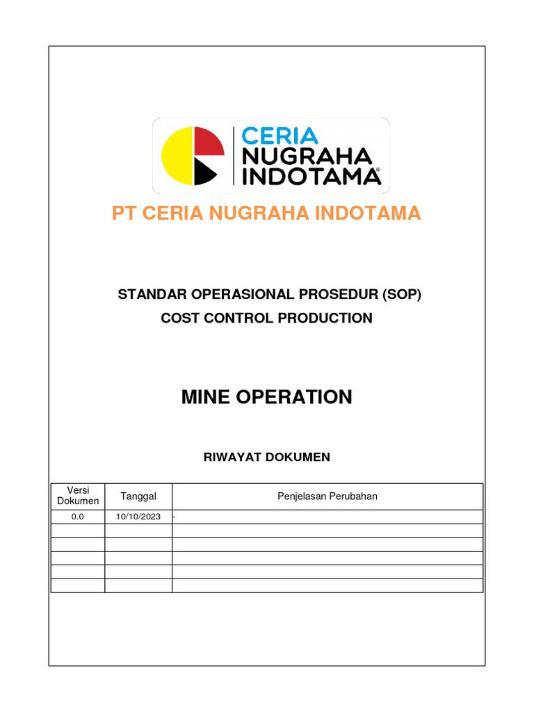 SOP Kontrol Biaya Produksi Tambang | PDF | Bisnis | Teknologi & Rekayasa
