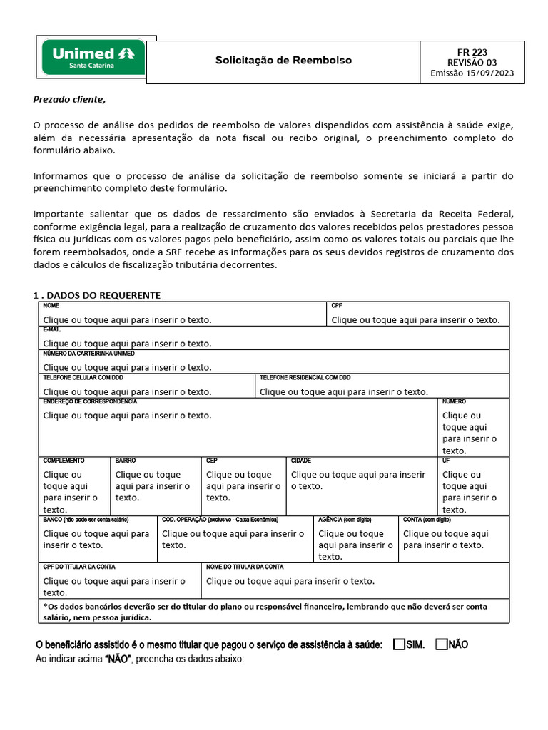 Formulário de Reembolso | PDF