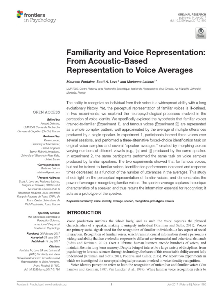 Familiarity and Voice Representation | PDF | Perception | Neuroscience