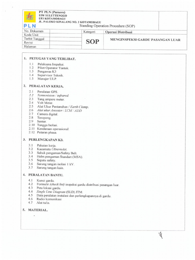 Sop Inspeksi GD Pasangan Luar | PDF