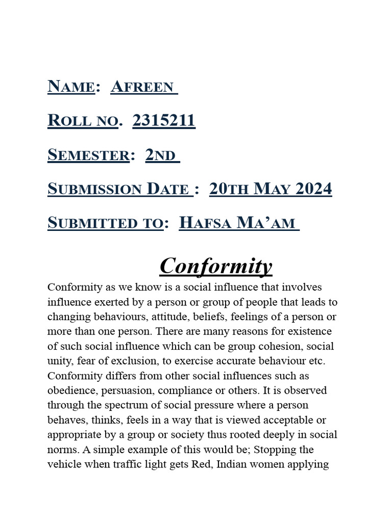 Conformity and Types | PDF | Conformity | Psychological Concepts