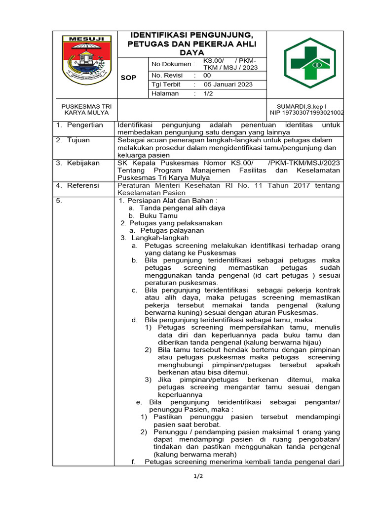 Prosedur Identifikasi Pengunjung Puskesmas | PDF