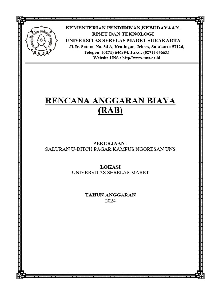 Rab Saluran U-Ditch Pagar Kampus Ngoresan Uns - R1 | PDF