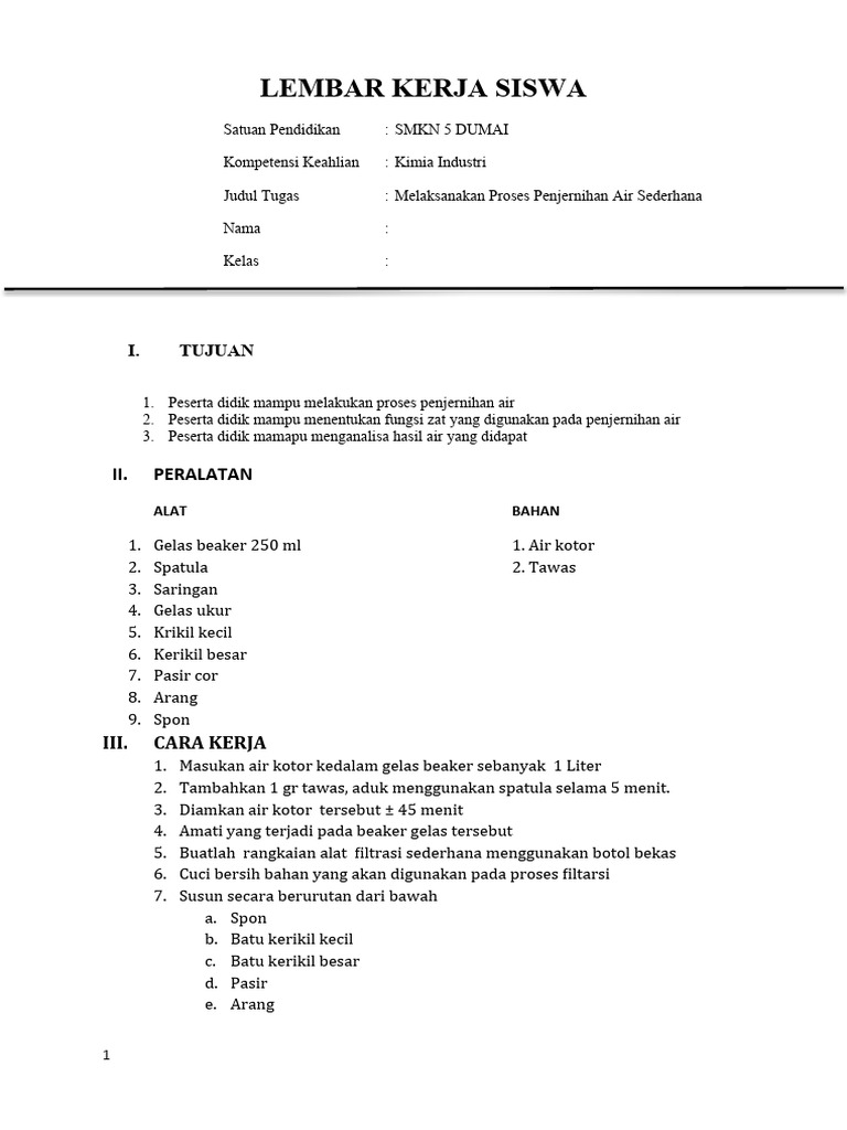 Proses Penjernihan Air Sederhana di SMKN 5 | PDF | Sains & Matematika