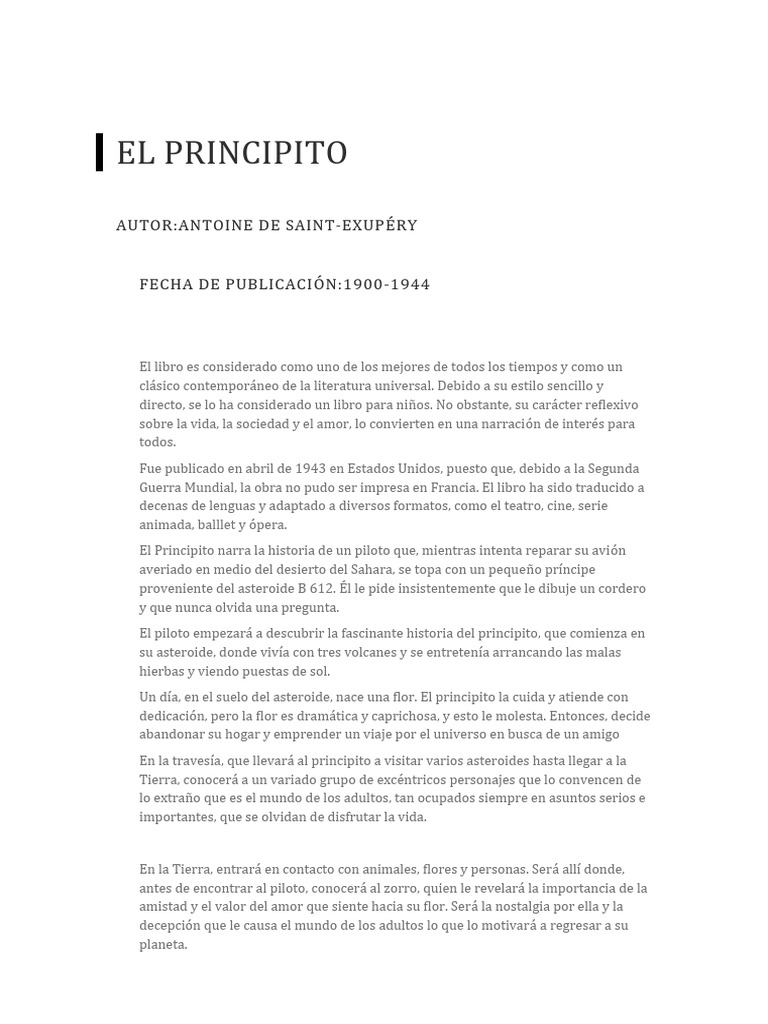 El Principito: Autor:Antoine de Saint-Exupery | Descargar gratis PDF ...