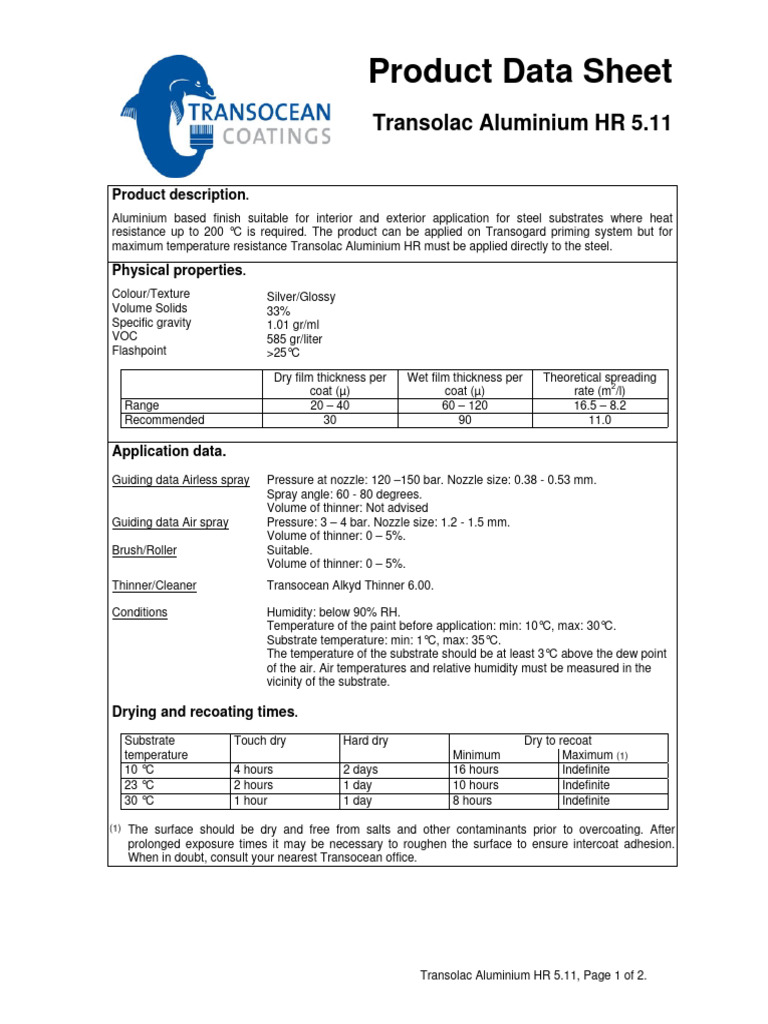 Transolac Aluminium HR 5.11 - 1605177121 | PDF | Paint | Materials