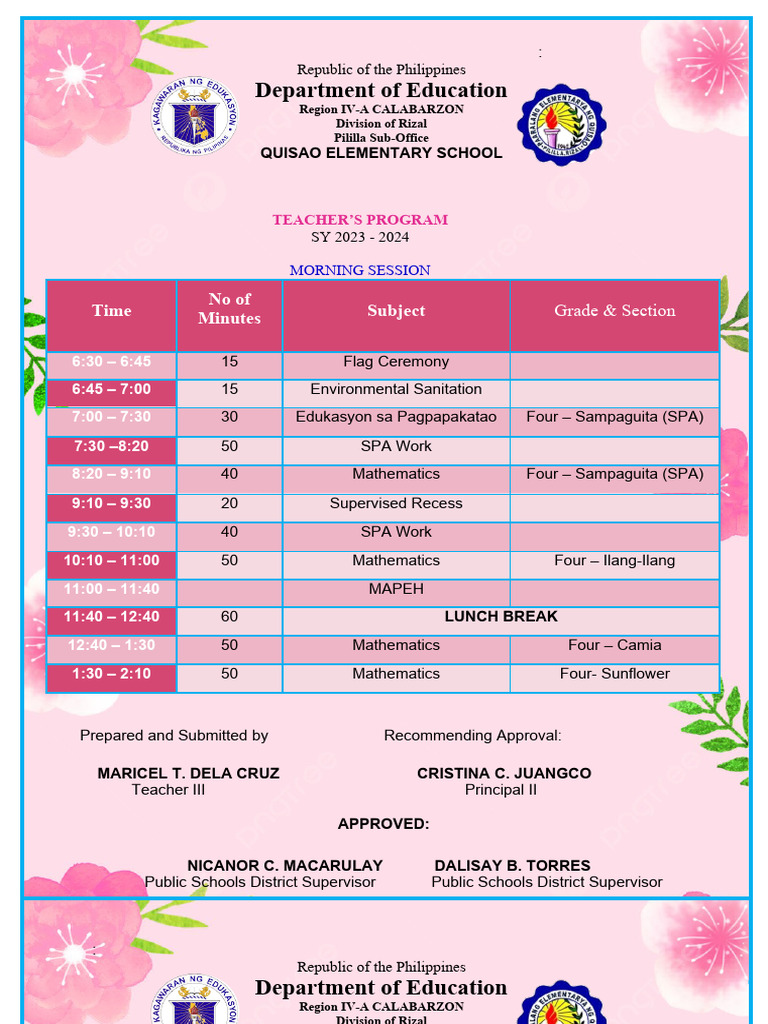 Teachers Class Program SY 2023 2024 | Download Free PDF | Social ...