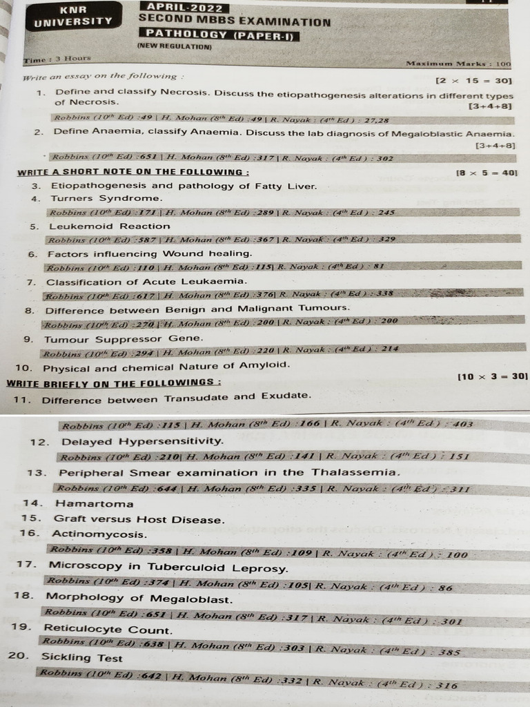 Pathology Paper 1 | PDF | Causes Of Death | Medicine