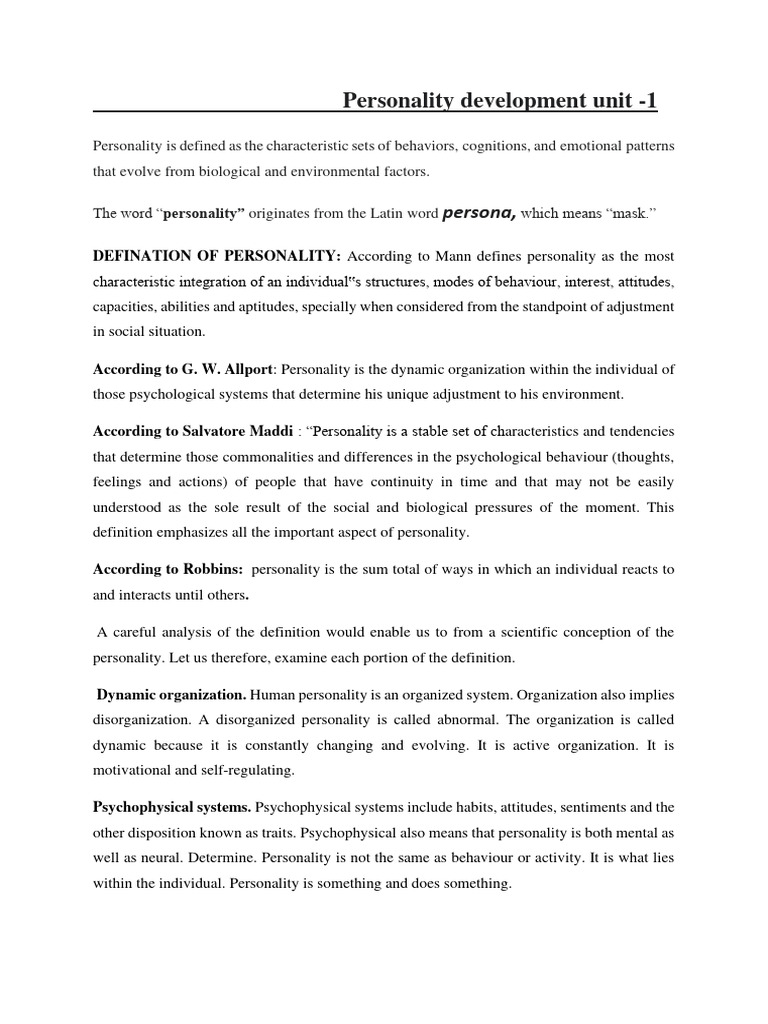 Personality Development Unit 1 | PDF | Id | Personality Type