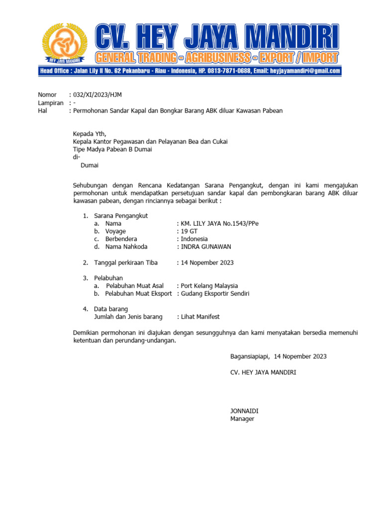 Permohonan Sandar Kapal | PDF