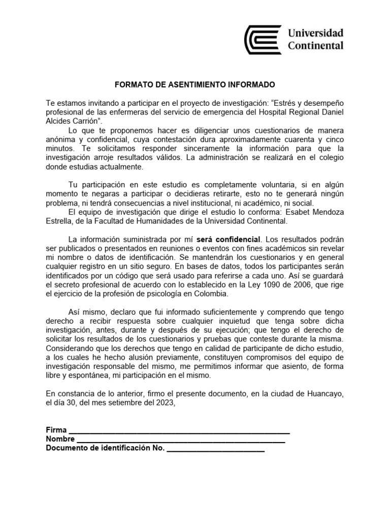 Anexo 1 Formato Asentimiento Informado | PDF
