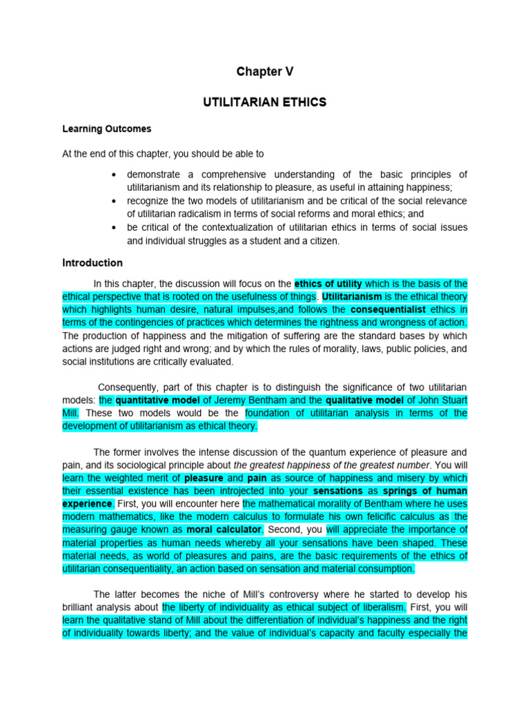 Ethics Lecture 1 Utility | PDF | Utilitarianism | Pleasure