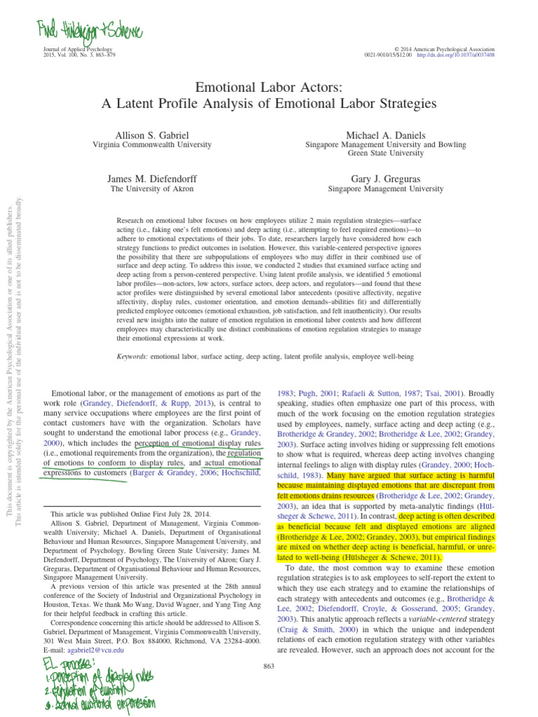 A Latent Profile Analysis of Emotional Labor Strategies | PDF ...