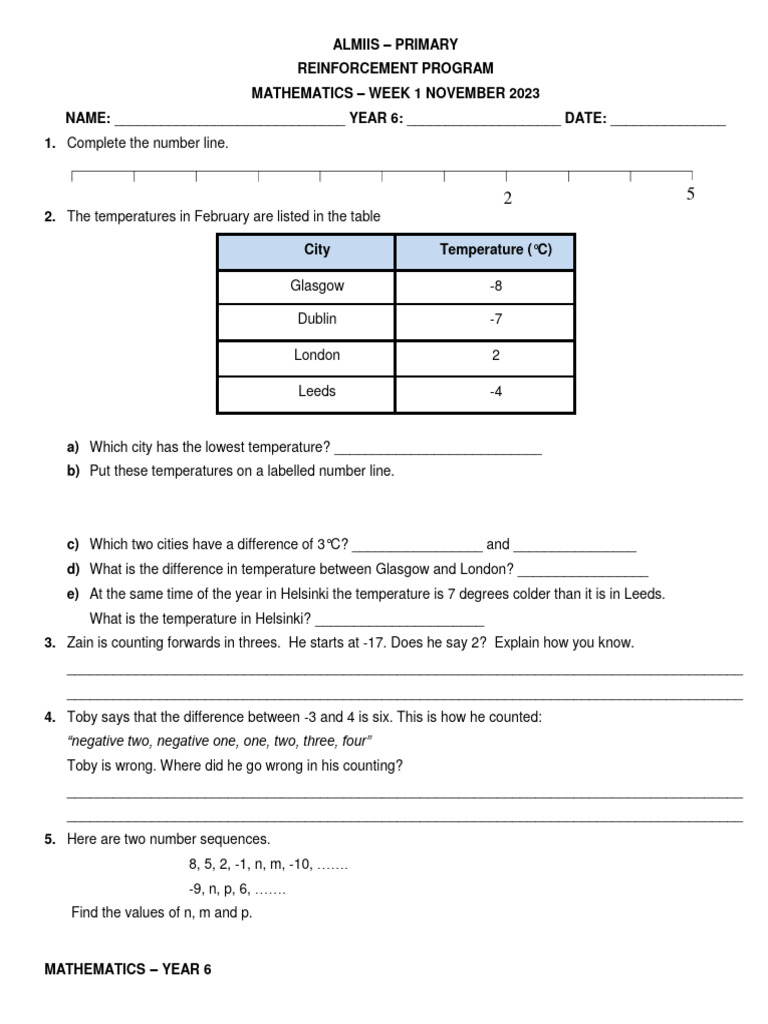 Year 6 Math Reinforcement Program | PDF | Numbers | Mathematical Notation