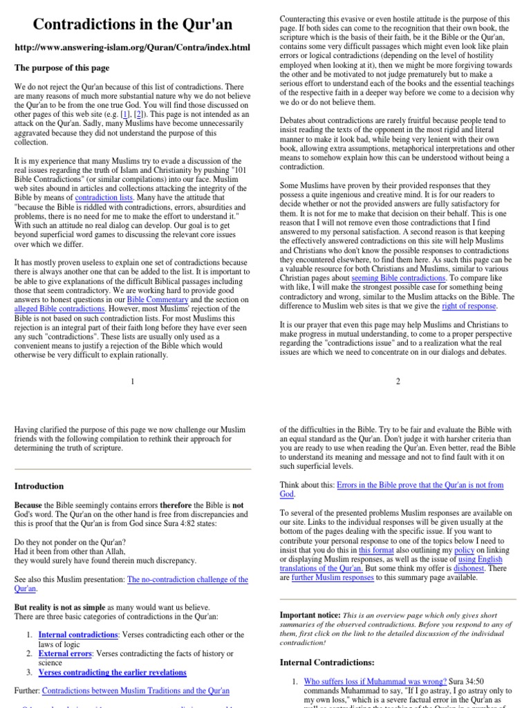 Contradictions in The Quran | PDF | Prophets And Messengers In Islam ...