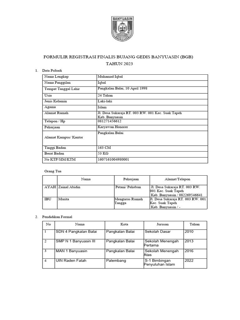 5 Formulir-Biodata-Peserta-BGB-2023 - MUHAMAD IQBAL | PDF